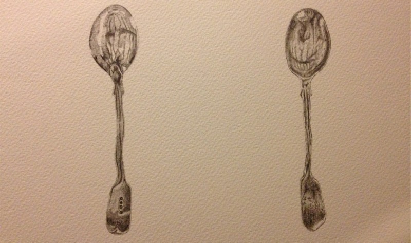 Pencil drawings of spoons by R.T. White. Joy.